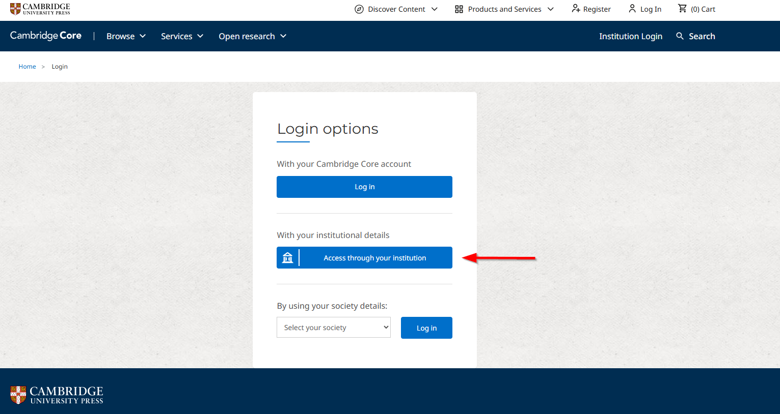 Accessing via institutional login – Cambridge Core Help Centre