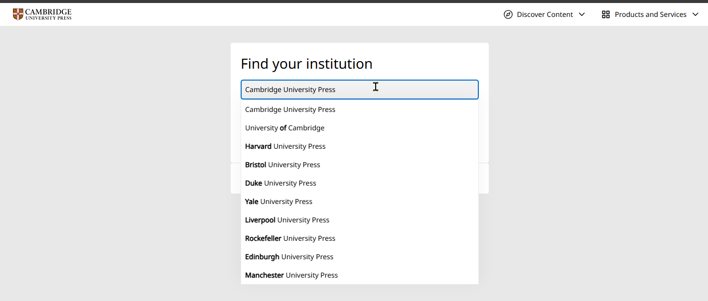 Accessing via institutional login – Cambridge Core Help Centre