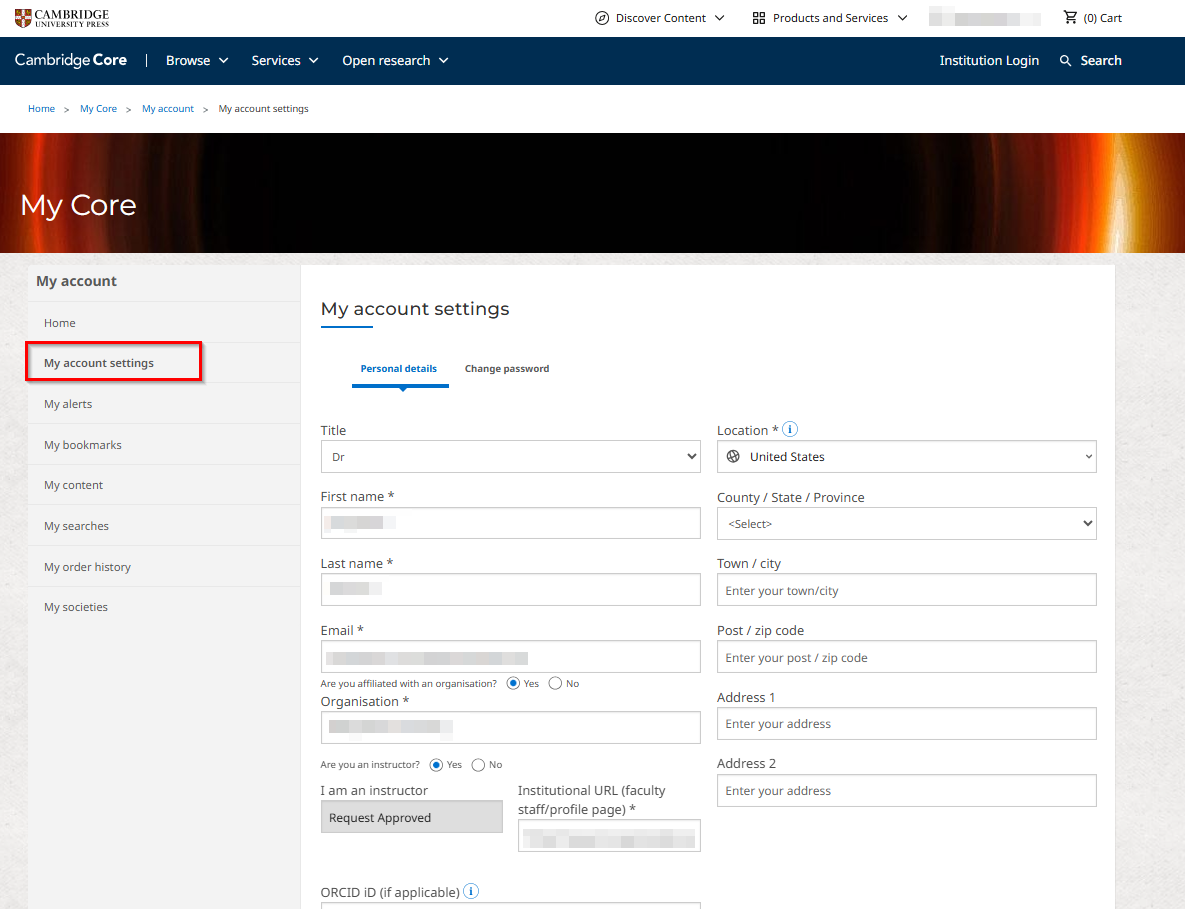How do I access my account details? – Cambridge Core Help Centre